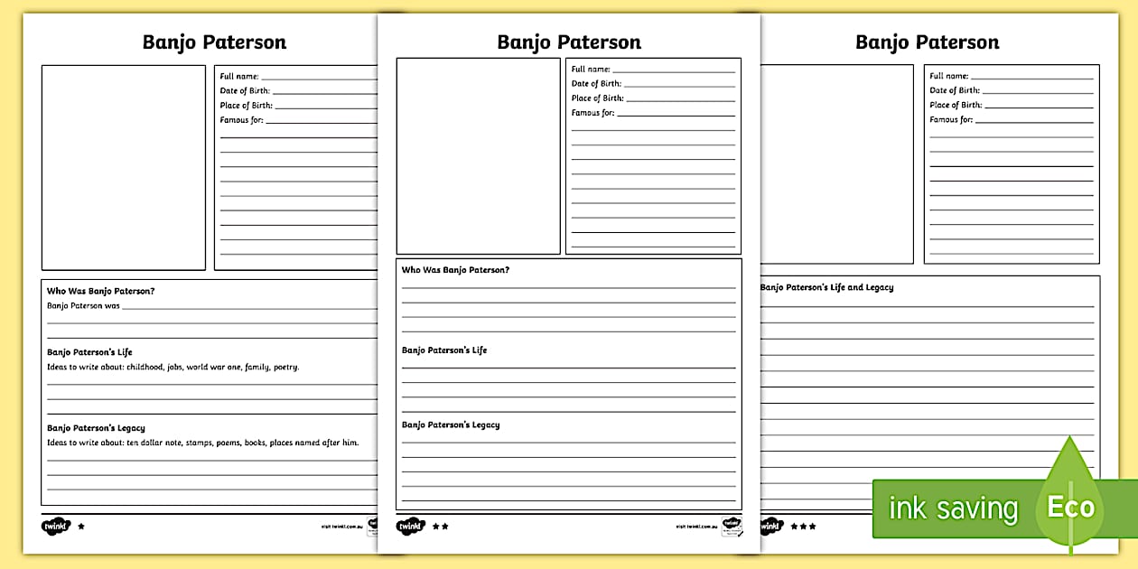 Banjo Paterson Differentiated Fact File Worksheets - Twinkl