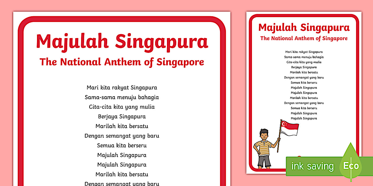 Editable The National Anthem of Singapore Malay Song Lyrics