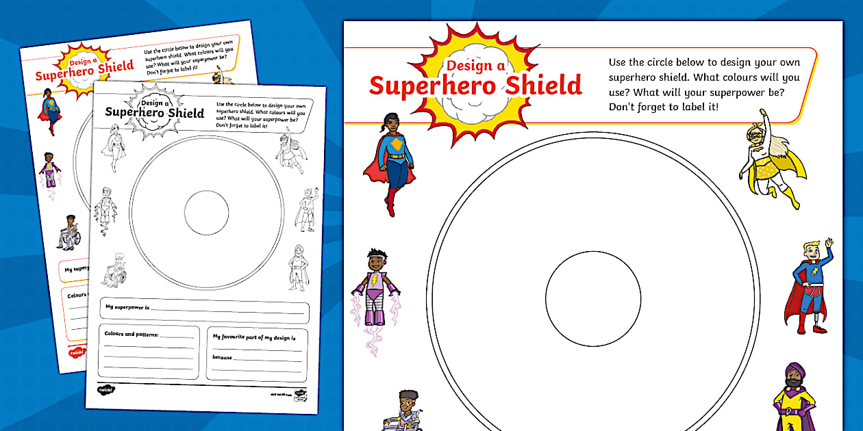 Design a Superhero Shield Worksheet (teacher made) - Twinkl