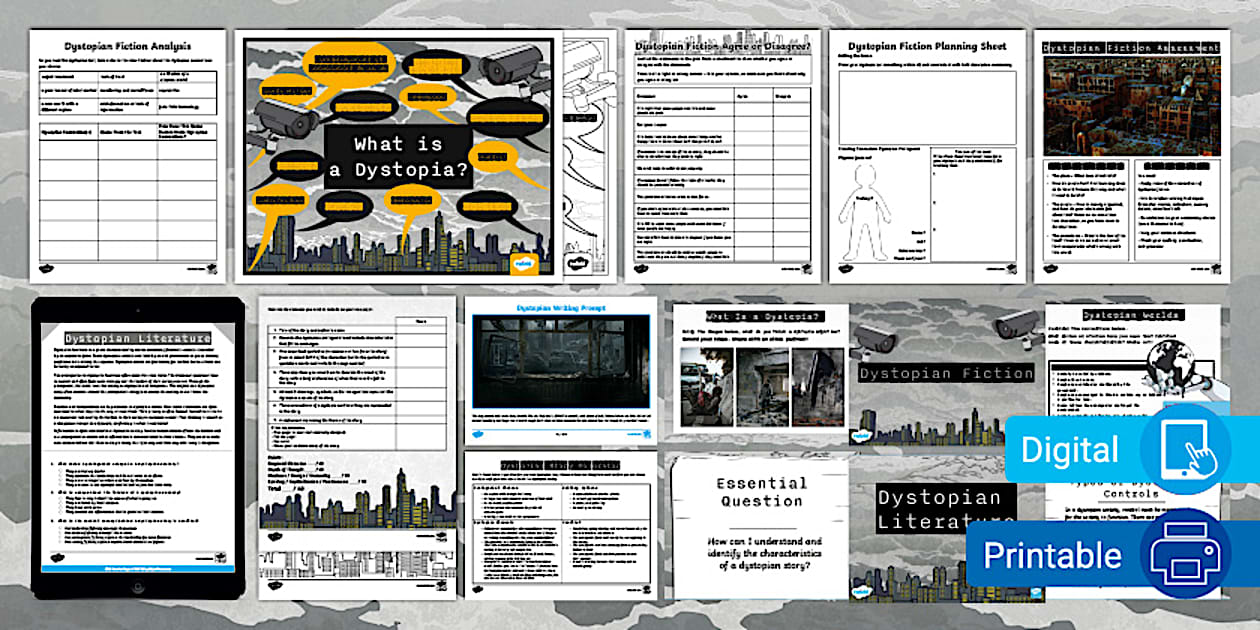Dystopian Fiction Activity Pack for 6th-8th Grade - Twinkl
