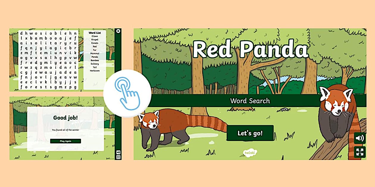 An Interesting Interactive Red Panda Word Search | Twinkl
