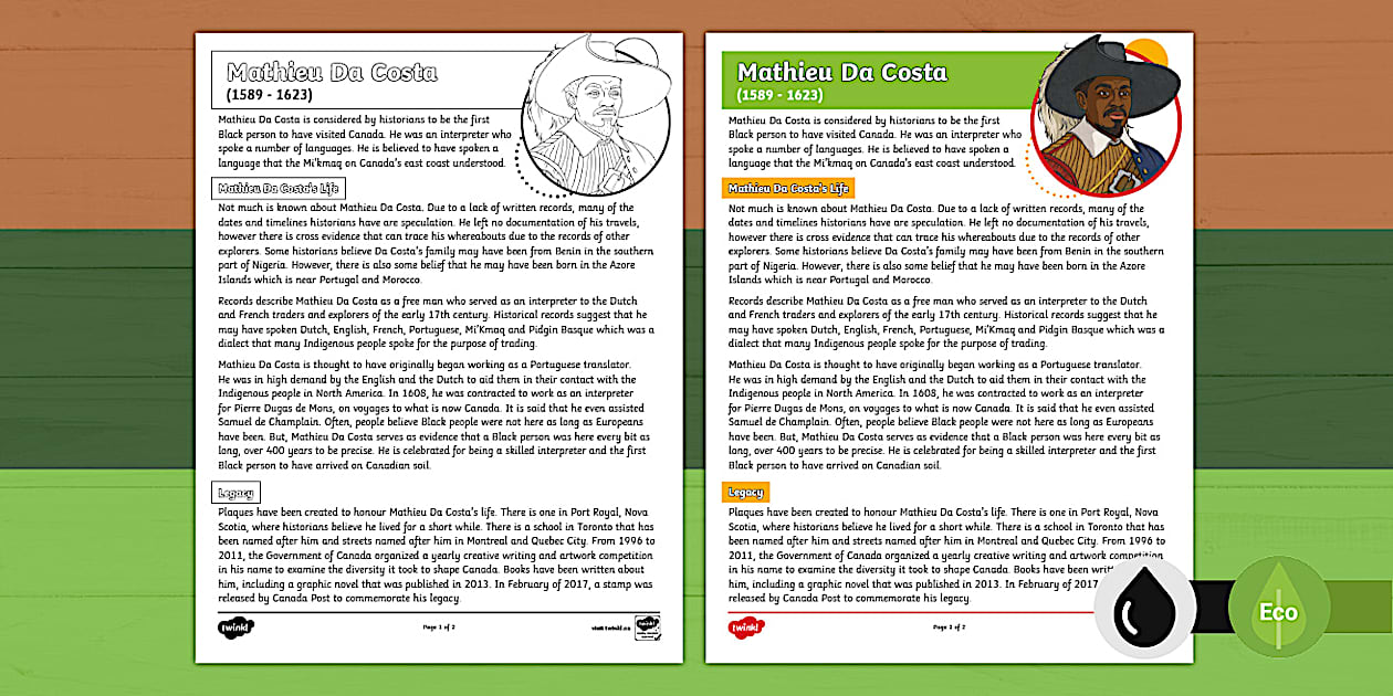 Mathieu Da Costa Remarkable Black Canadian Reading Comp.