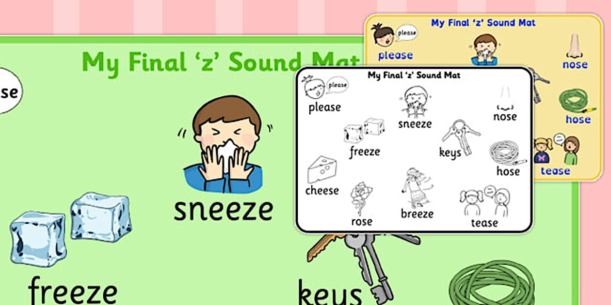 Black and White Final 'Z' Sound Word Mat - Twinkl