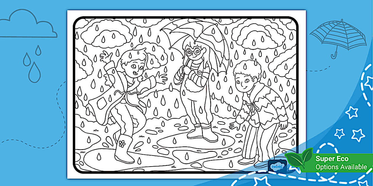 Rainy Day Busy Picture Colouring Page | Parents Resource