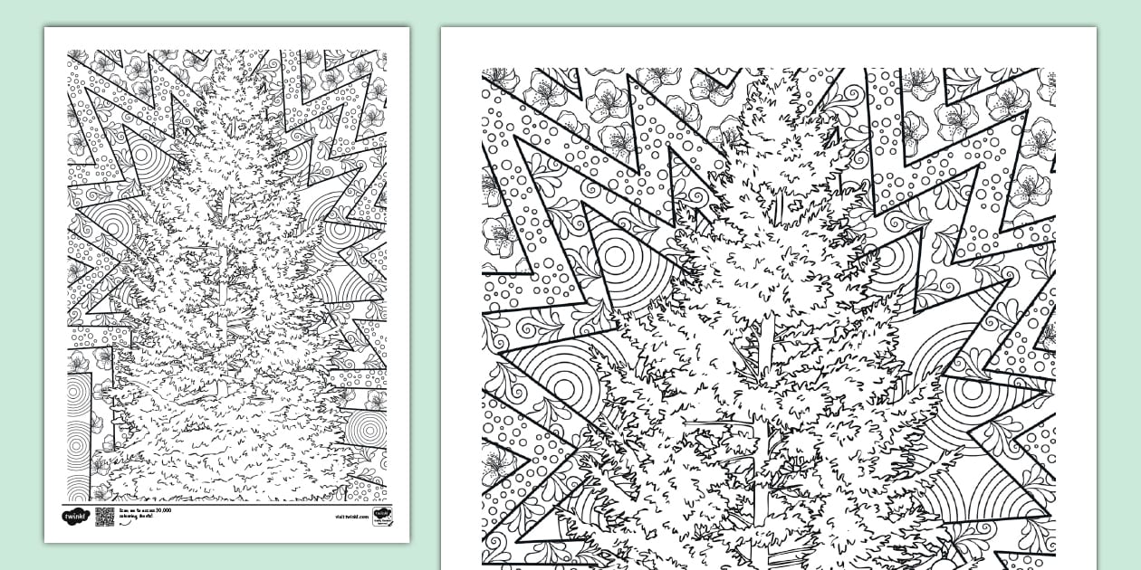 Fir Tree Mindfulness Colouring Sheet (teacher made) - Twinkl