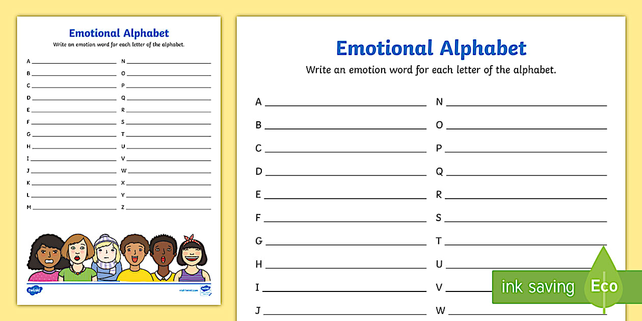 Emotions Alphabet List - Understanding Feelings Worksheet
