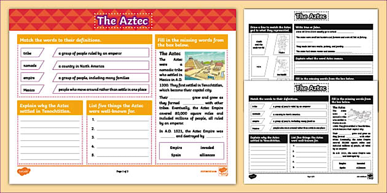 Aztec Civilization Worksheet Mat (Hecho por educadores)