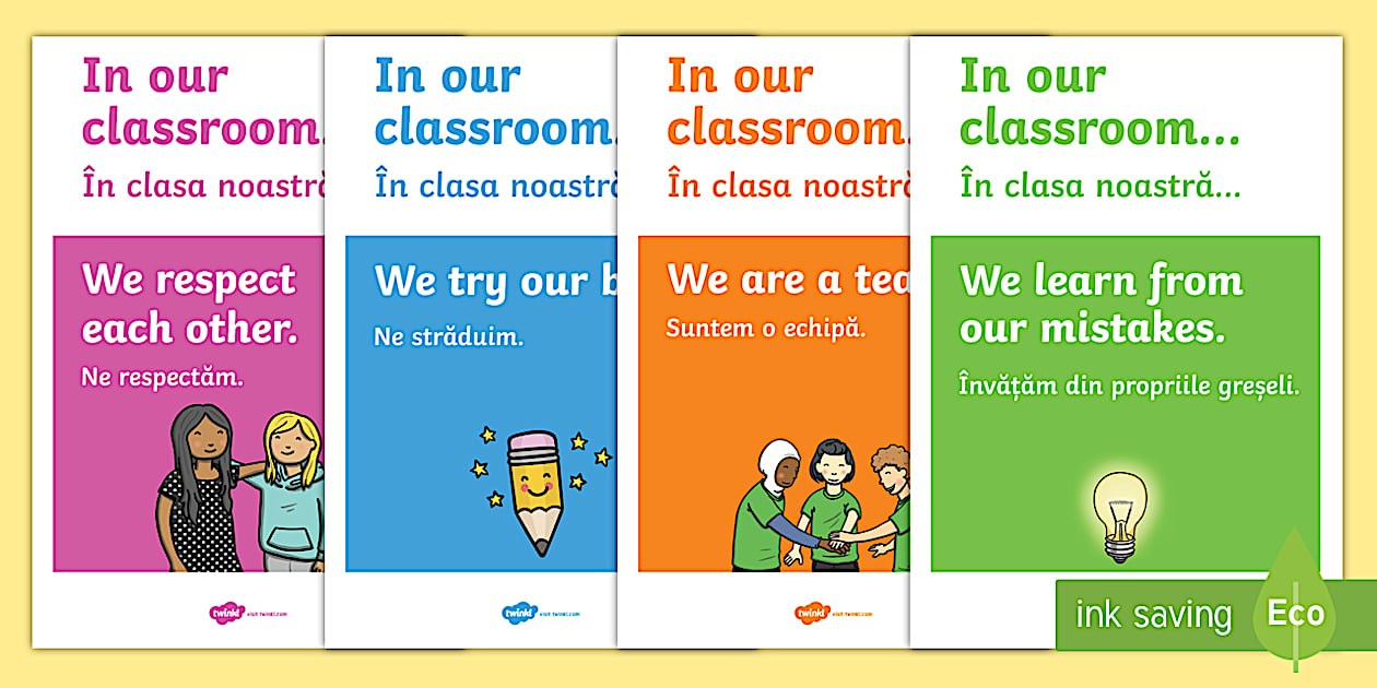In Our Classroom Display Posters Romanian/English - Twinkl