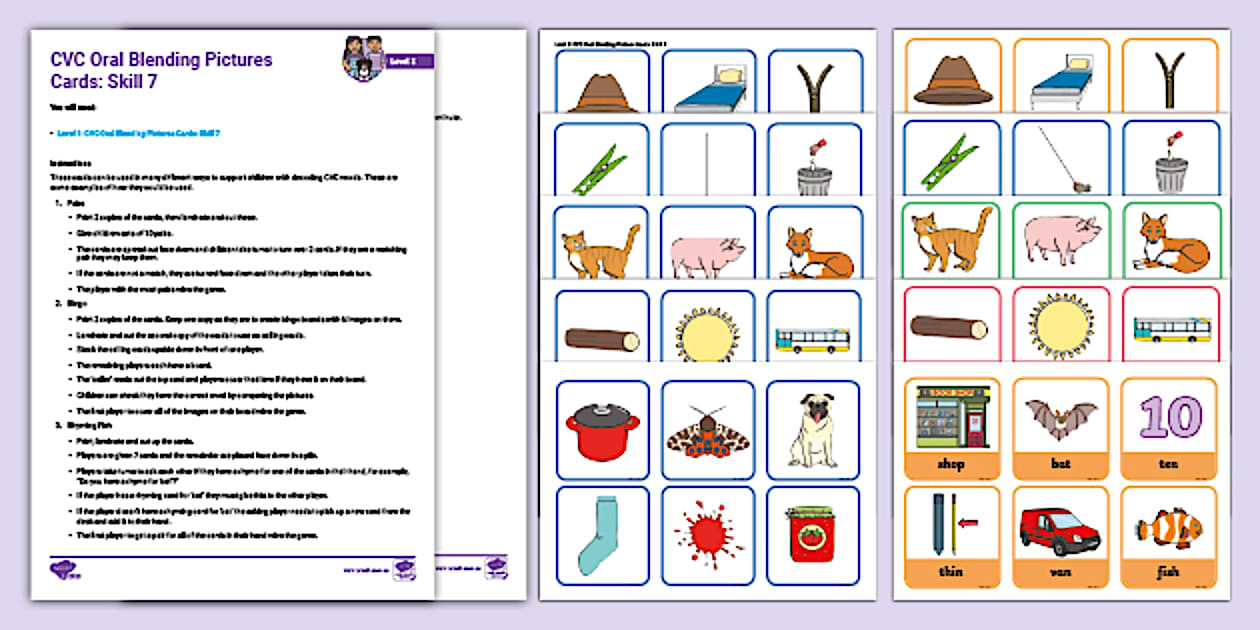Twinkl Phonics Skill 7 Oral Blending CVC Pictures Cards - Level 1