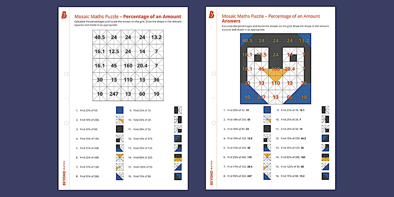 👉 Maths Mosaic - Percentage of an Amount (teacher made)