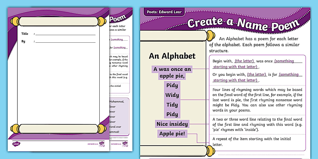 Edward Lear: Create a Name Poem (Hecho por educadores)