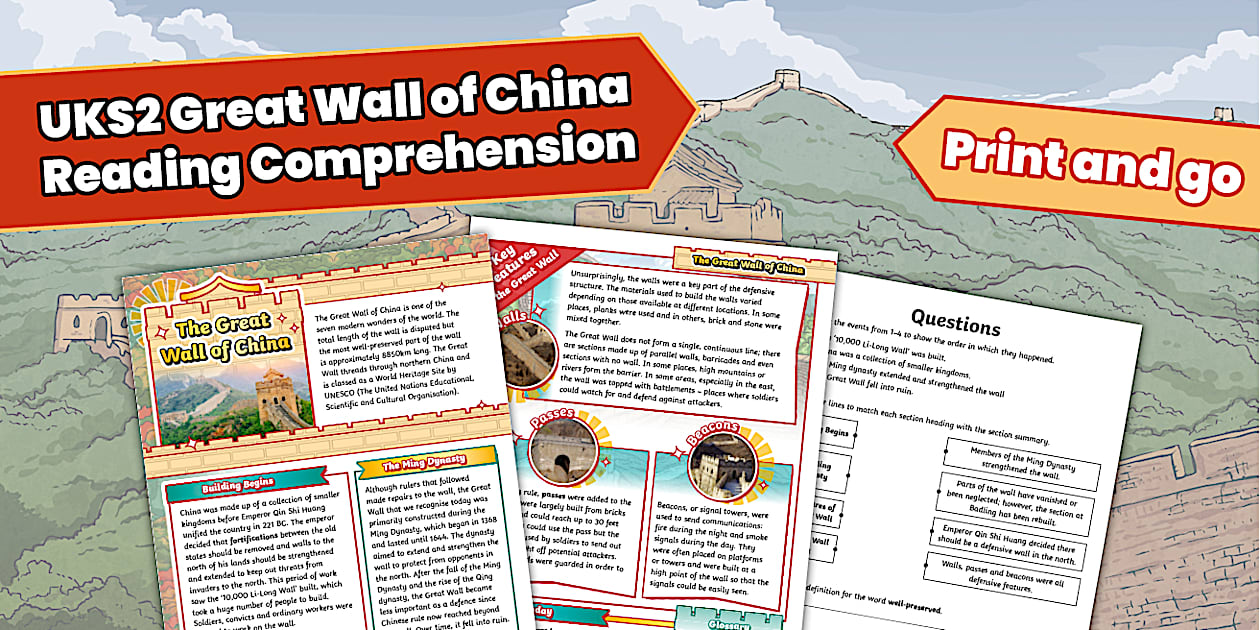 UKS2 The Great Wall of China Reading Comprehension Activity