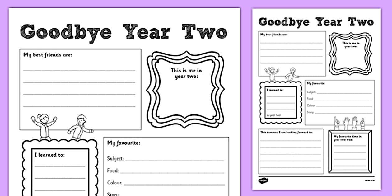 Editable Goodbye Year Two Writing Frame (professor feito)