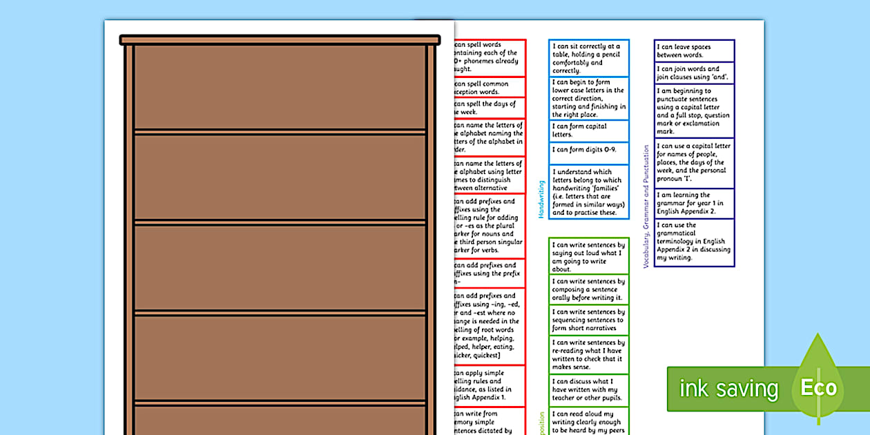 2014 National Curriculum Year 1 Writing Assessment Bookshelf Targets ...