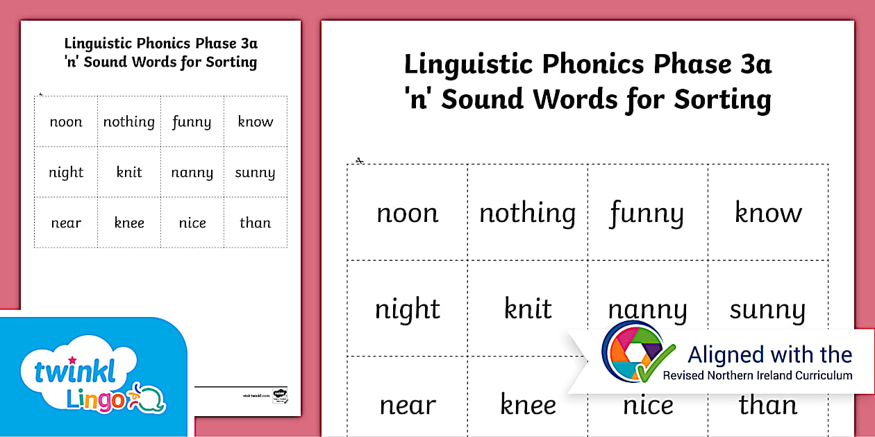 NI Linguistic Phonics Phase 3a 'n' Sound Words for Sorting