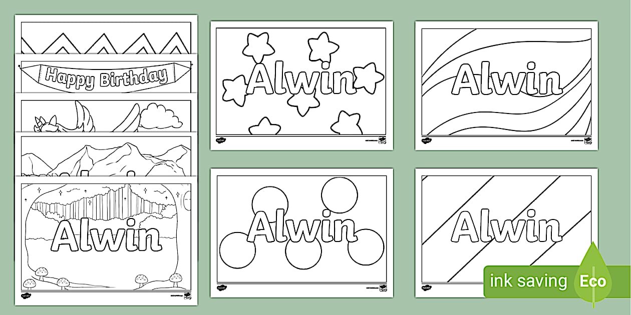 Free Alwin Name Simple Colouring Activity Sheets for Kids