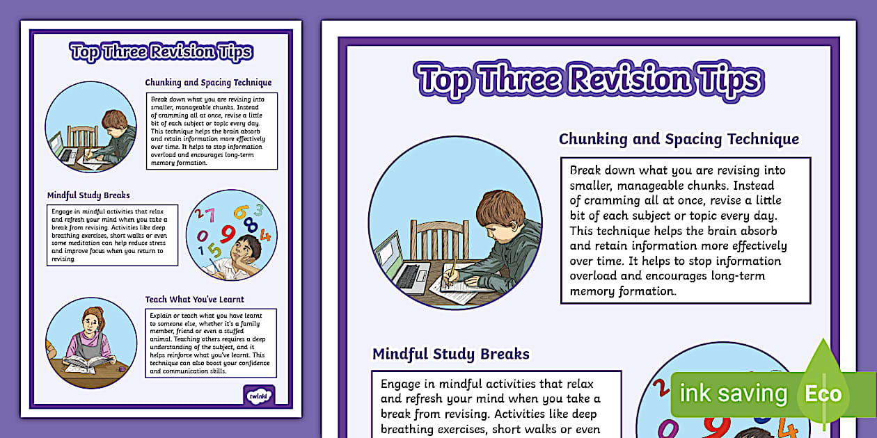 Top Three Revision Tips Display Poster (teacher made)
