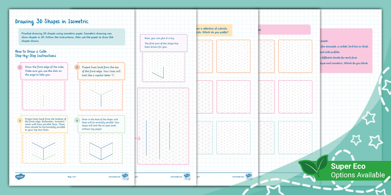 Drawing 3D Shapes in Isometric (Ages 10 - 11) (teacher made)