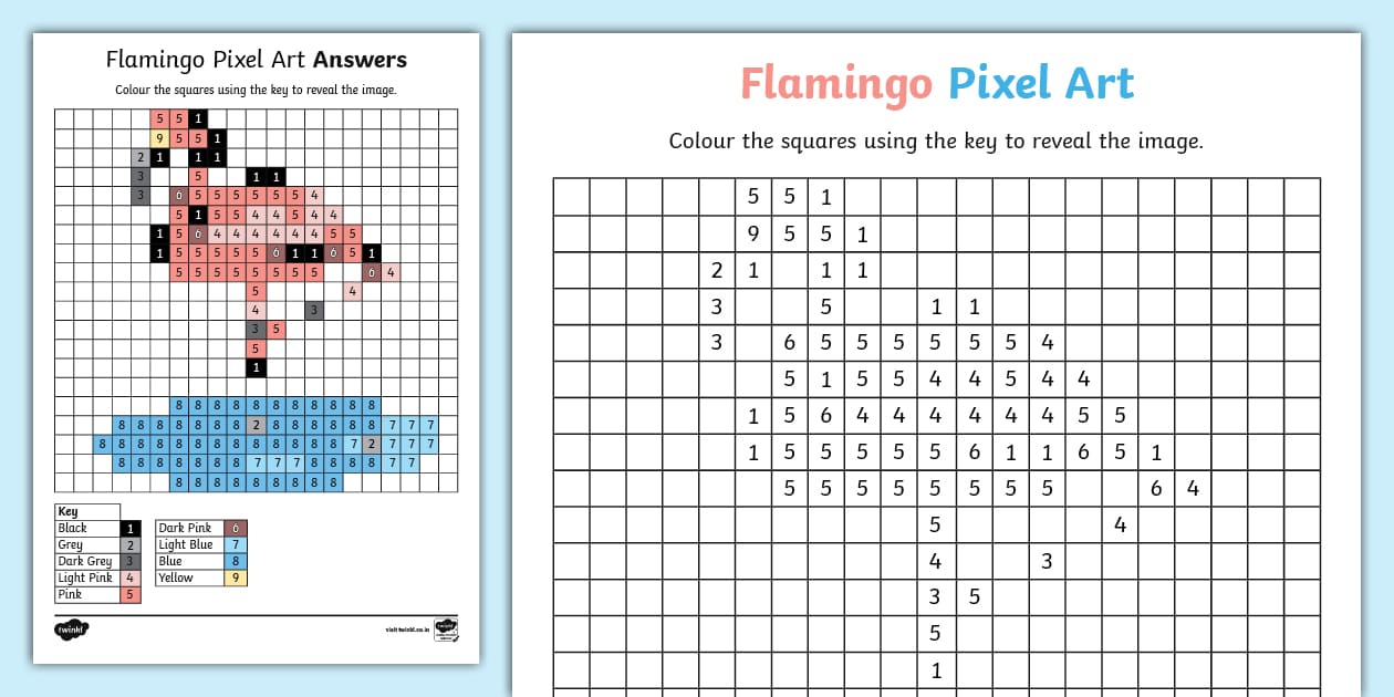 Flamingo Pixel Art Template (teacher made) - Twinkl