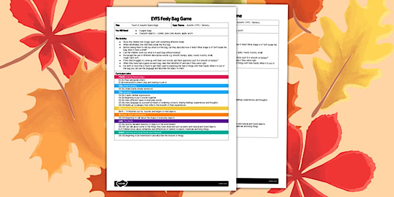Touch of Autumn Feely Bag Game (teacher made) - Twinkl