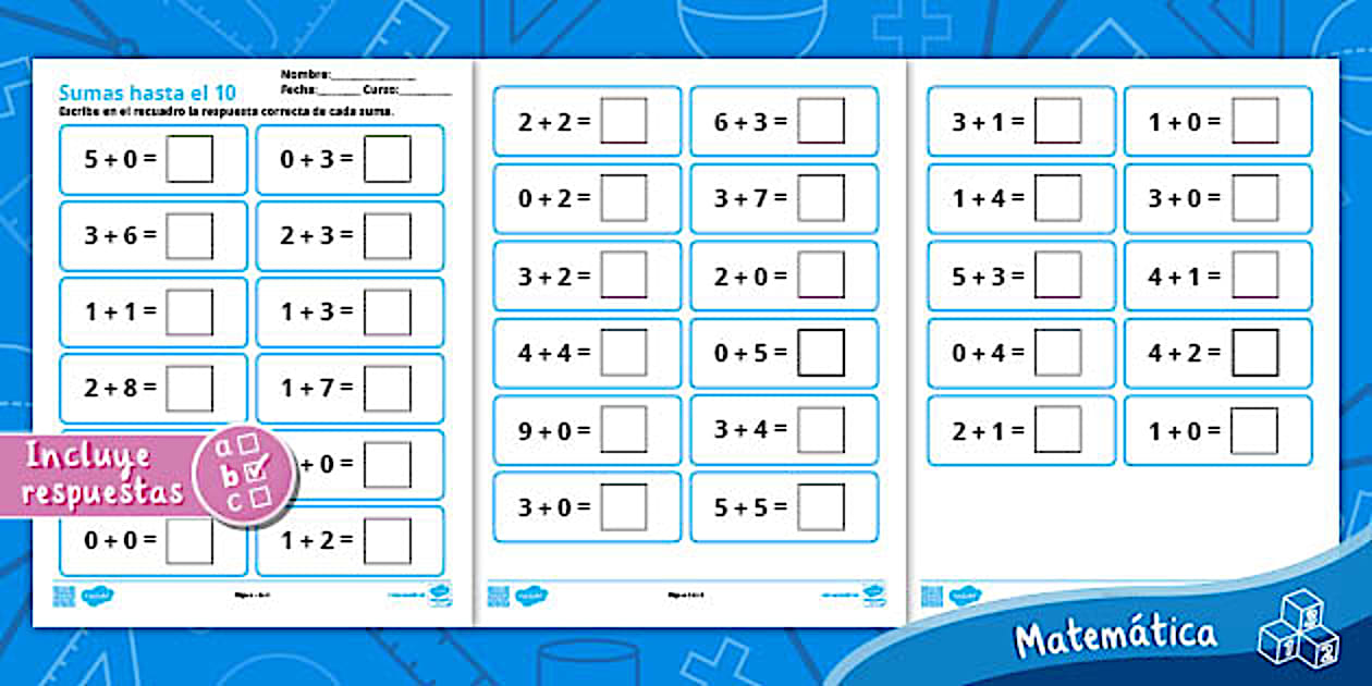 Guía de Trabajo | Suma hasta el 10 | Matemáticas | 1° básico