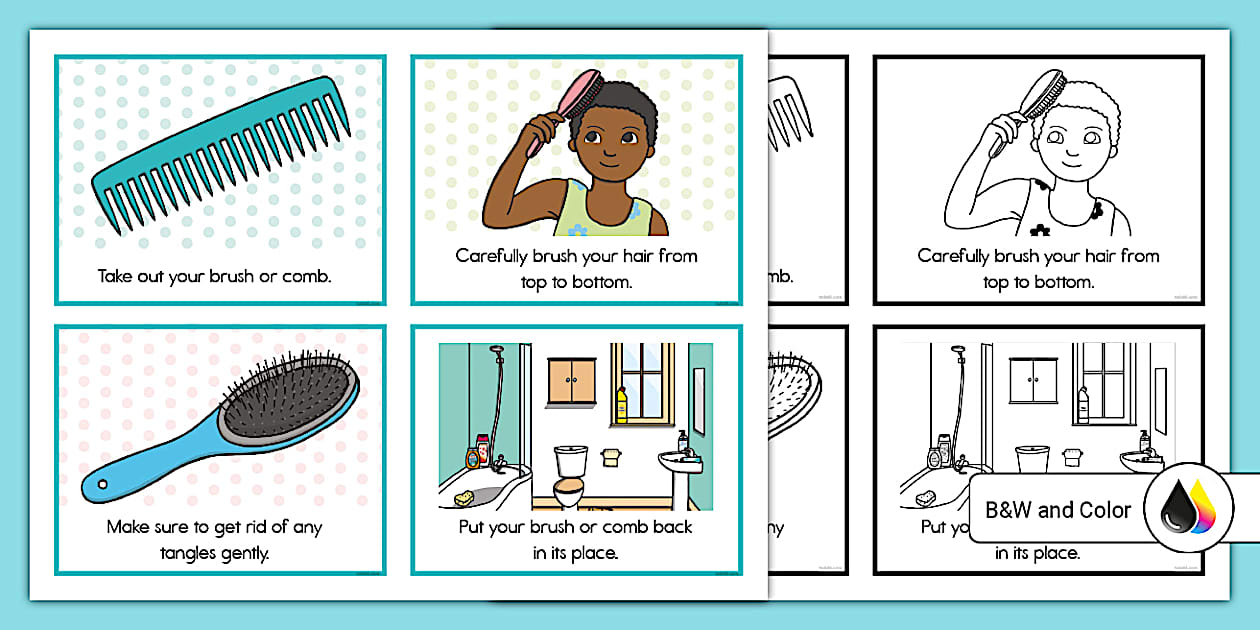 Brushing My Hair Daily Routine Cards (teacher made) - Twinkl