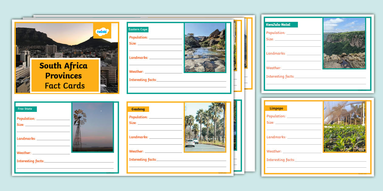 South Africa Provinces Fact Cards Template (teacher made)