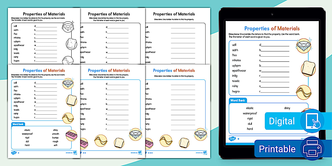 Properties of Materials Differentiated Word Unscramble