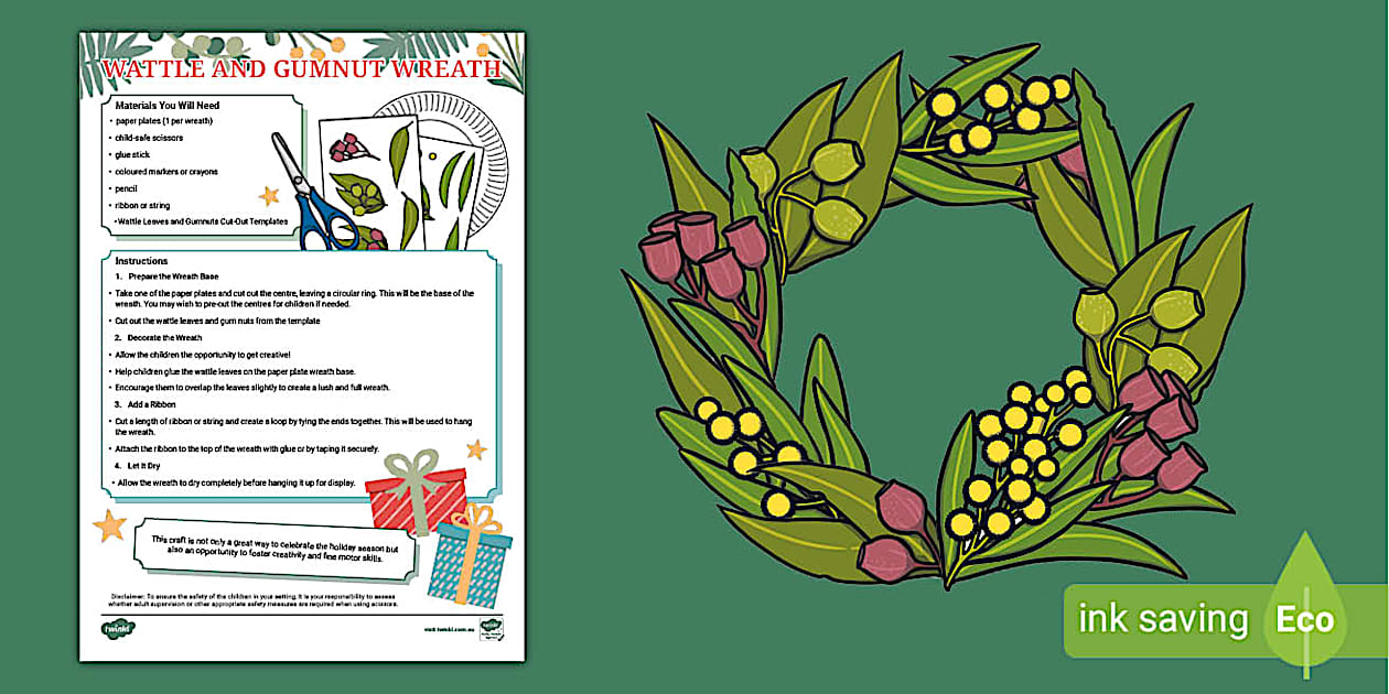 Wattle and Gumnut Paper Craft Wreath - Kindergarten Craft