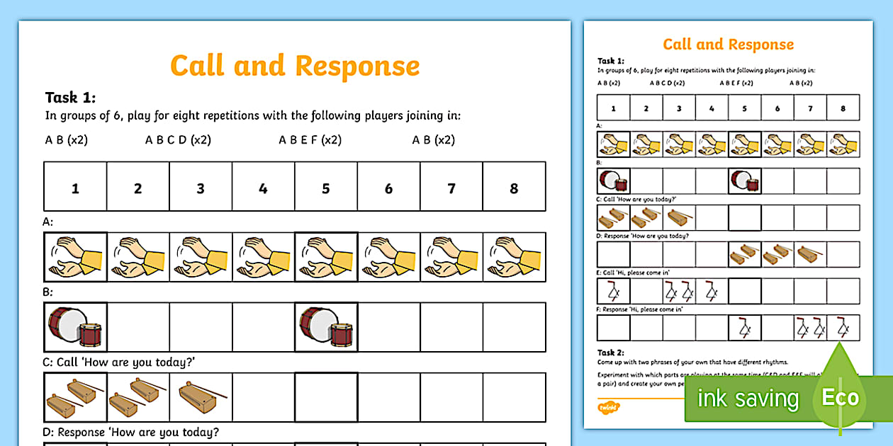 Editable Call and Response Rhythm Worksheet (teacher made)
