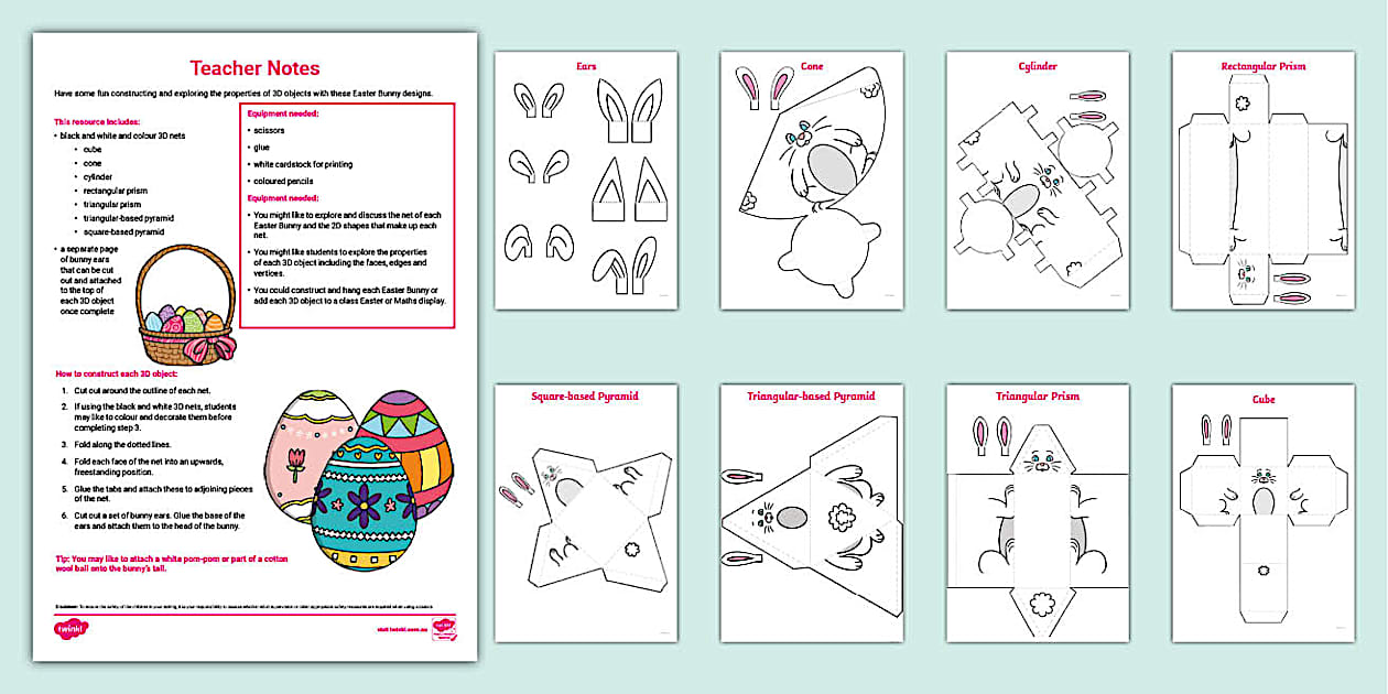 3D Easter Bunny Objects (Teacher-Made) - Twinkl