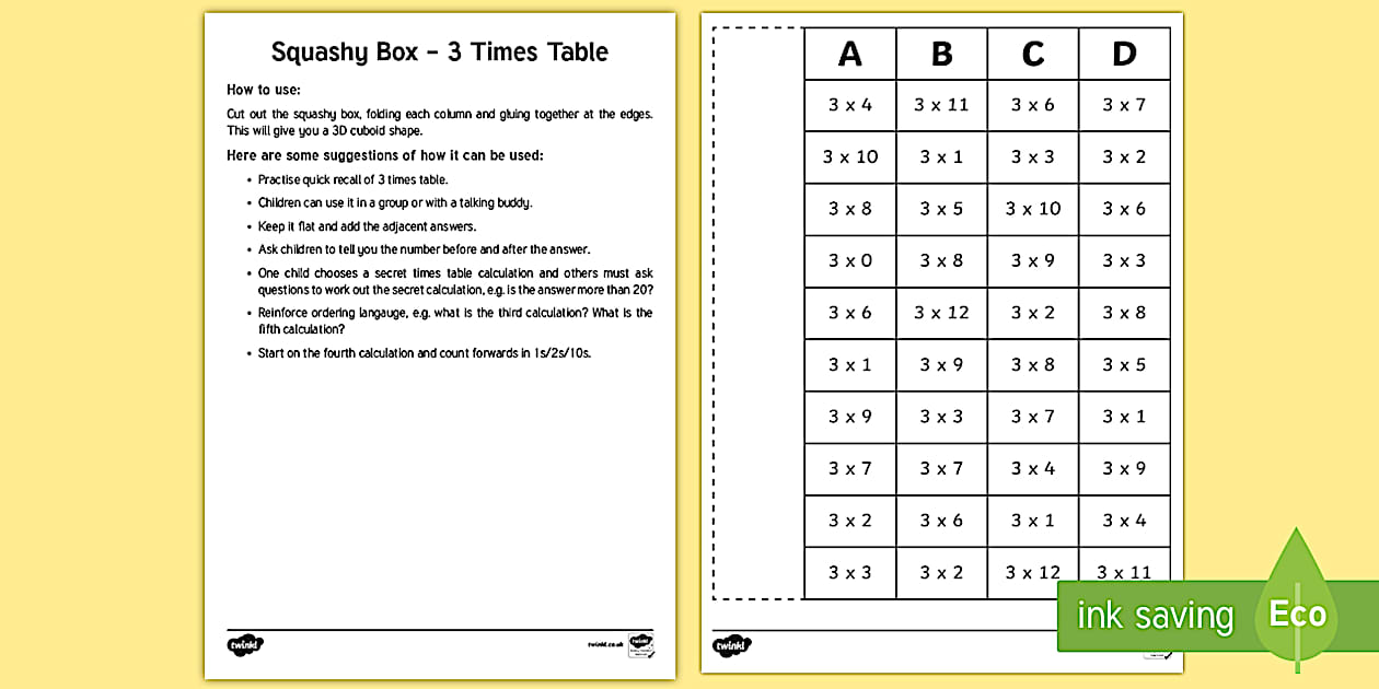 Squashy Box - 3 Times Tables - Mental Maths Warm Up - Twinkl