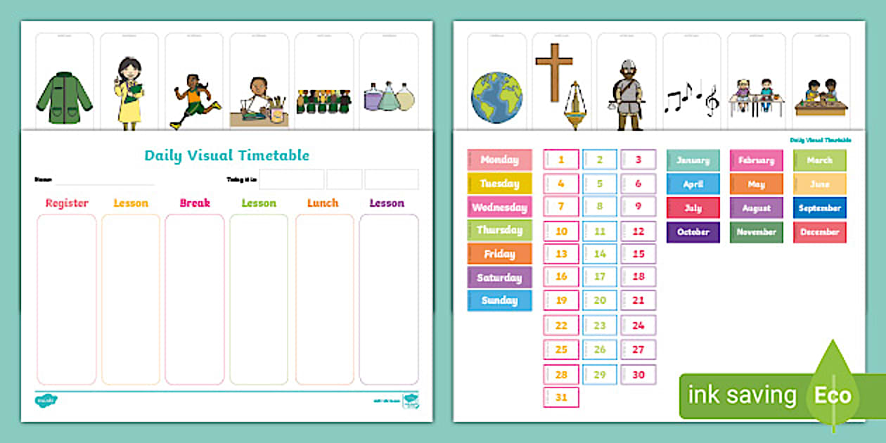 Daily Visual Timetable Self-Regulation Worksheet - Twinkl