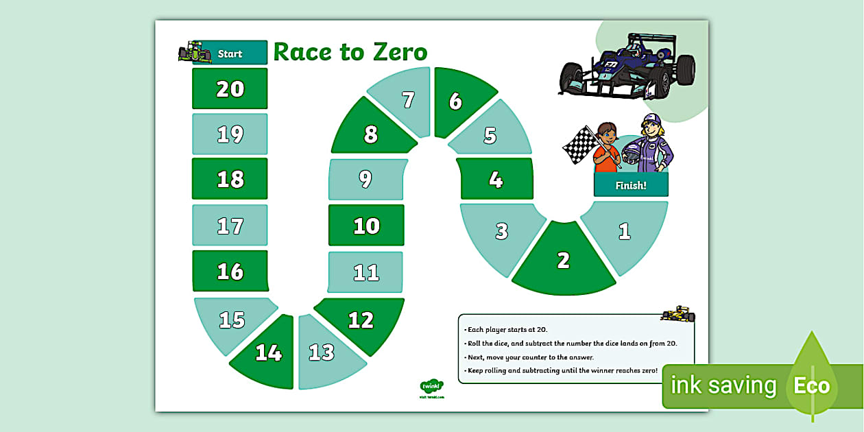 Race to Zero Board Game (teacher made) - Twinkl