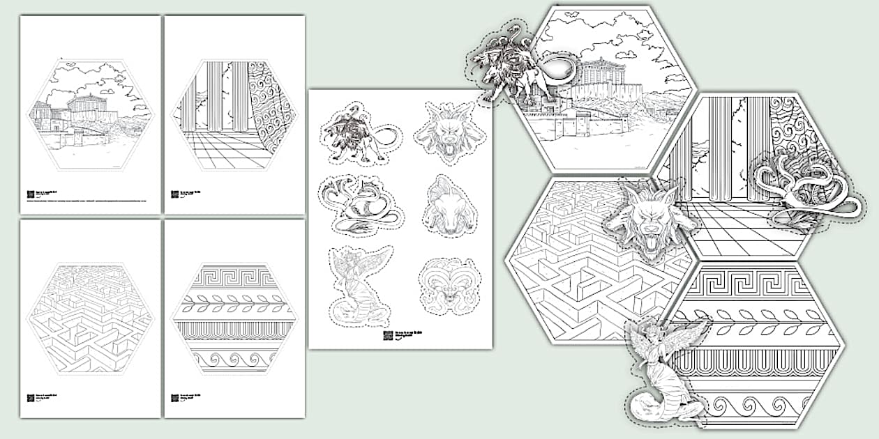 Ancient Greek Mythical Creatures Hexagon Display Colouring
