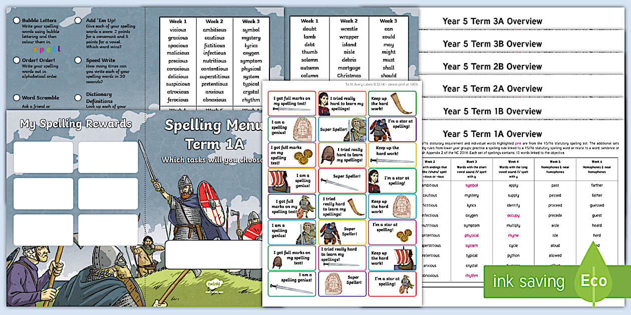 Editable Year 5 Viking Themed Spelling Menu Pack - Twinkl