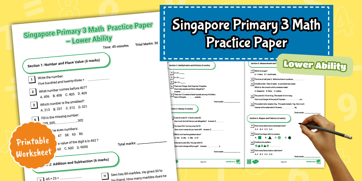 Singapore Primary 3 Math Practice Paper – Lower Ability | Curriculum ...