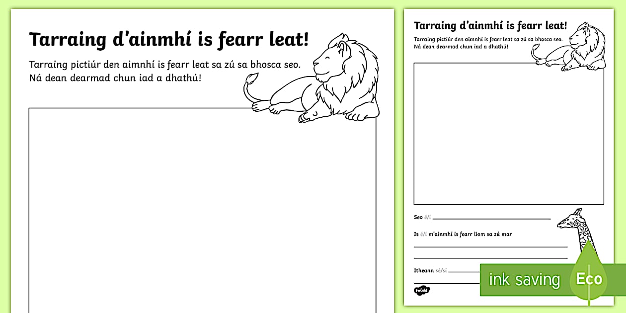 The Zoo Aistear Draw Your Favourite Animal Worksheet / Worksheet Gaeilge