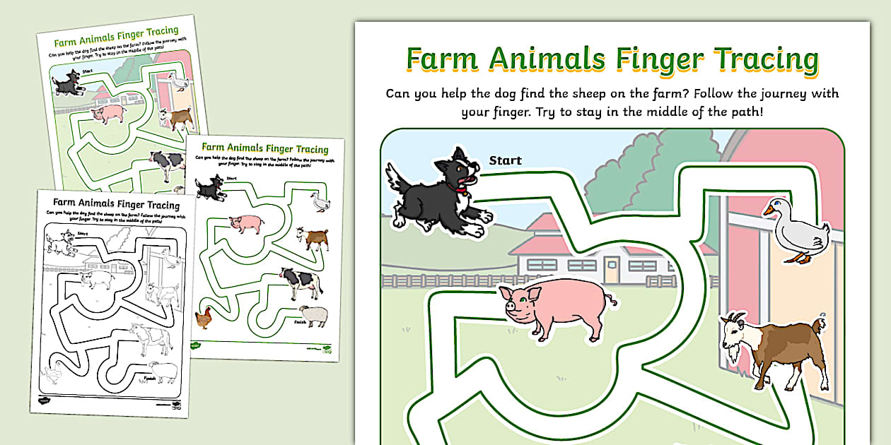 Farm Animals Finger Tracing Activity - Twinkl