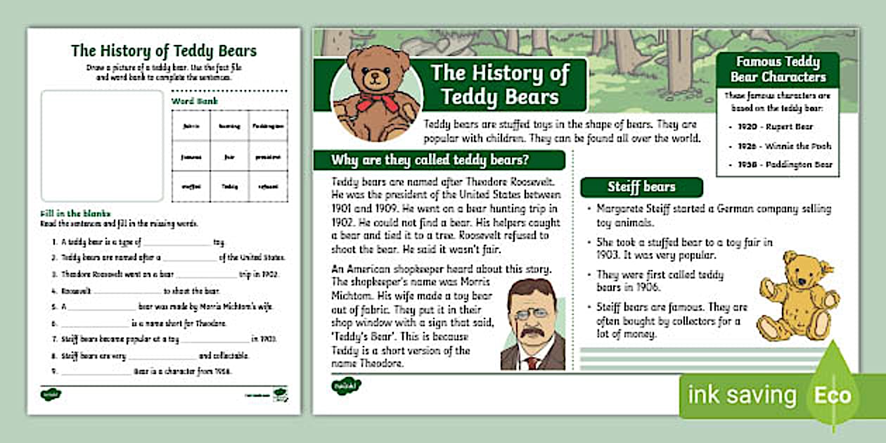 KS1 The History of Teddy Bears Fact File and Activity Sheet