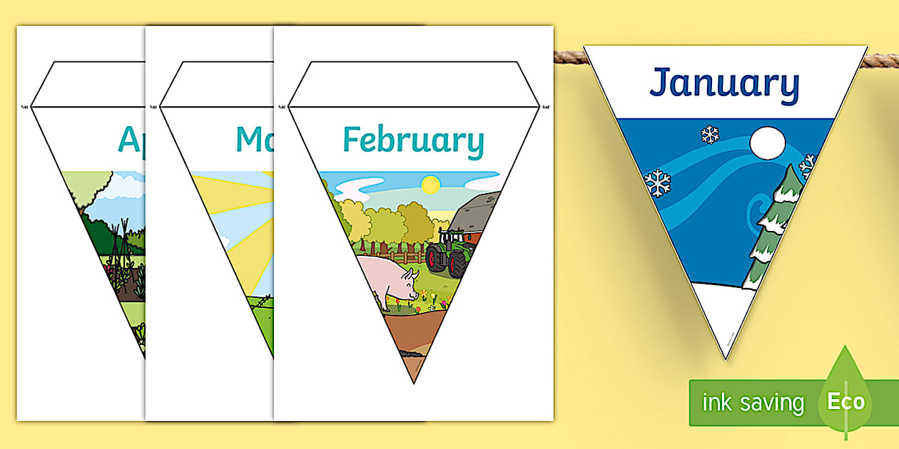 Months of the Year Display Bunting (teacher made) - Twinkl