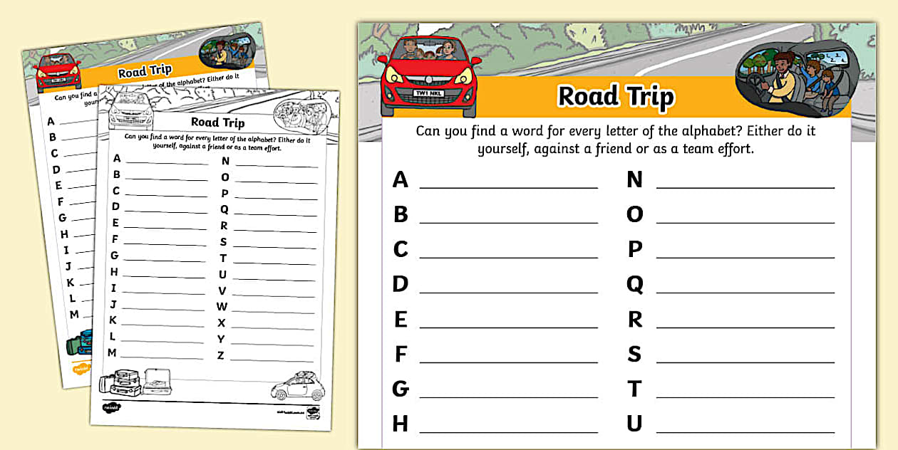 Road Trip Alphabet Challenge Worksheet (Teacher-Made)