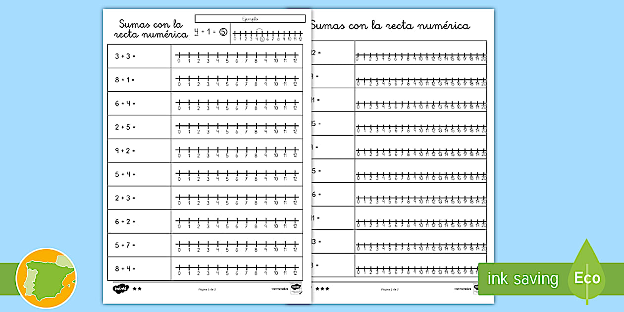 Ficha de actividad por niveles: Sumas hasta 12 con la recta numérica