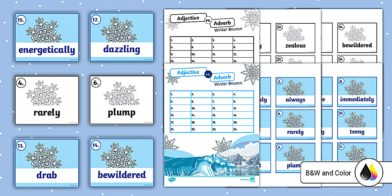 Adjective vs. Adverb Winter Bounce for 6th-8th Grade