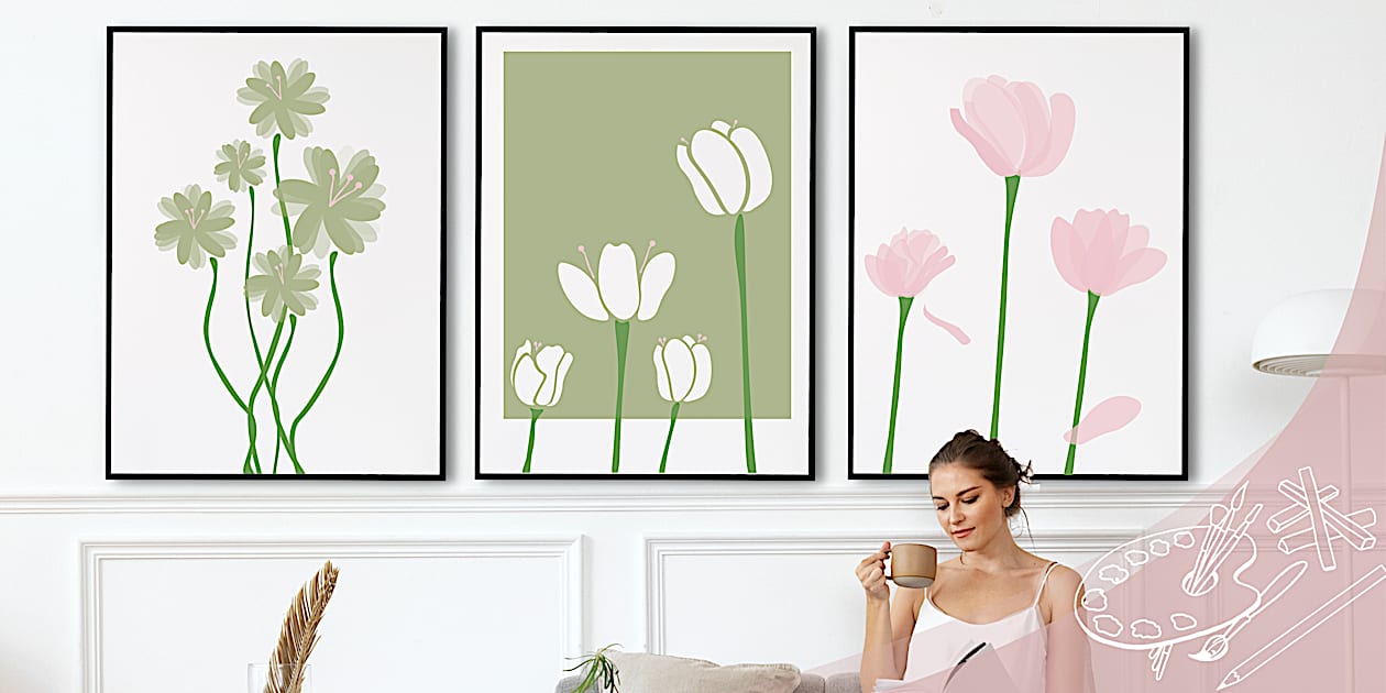 Pink Green Spring Flowers Posters Pack | Twinkl Art Gallery