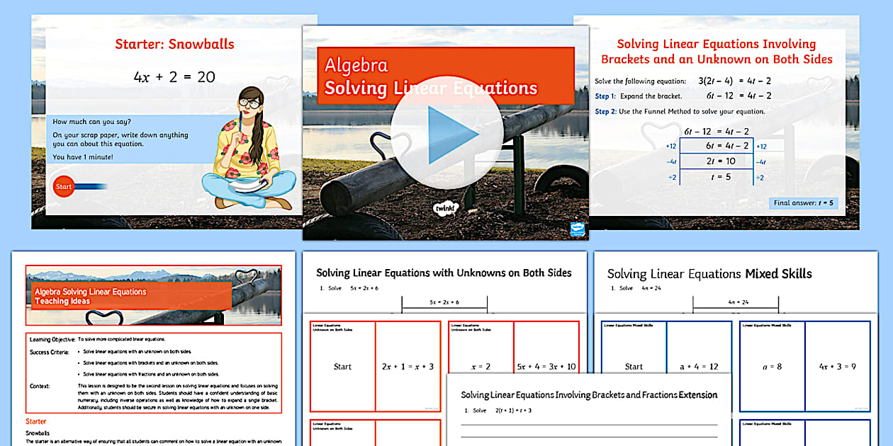Solving Linear Equations with an Unknown on Both Sides Lesson Pack