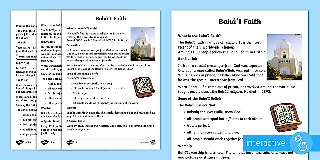 Baha'i Faith Differentiated Comprehension Go Respond Worksheet / Worksheets