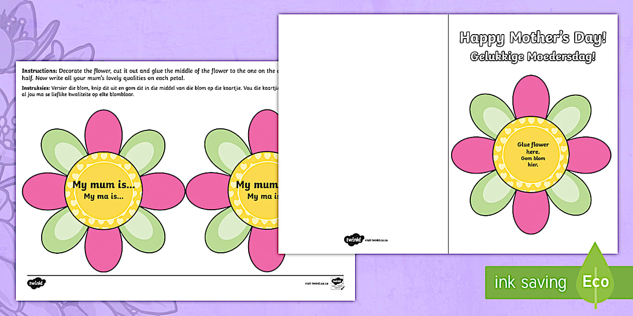 Mother's Day Flower Cards English/Afrikaans - Twinkl