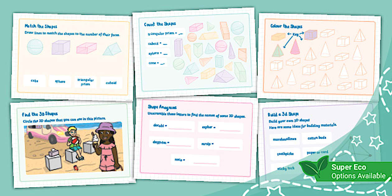 3D Shape Challenge Cards (Ages 5 - 6) (teacher made)