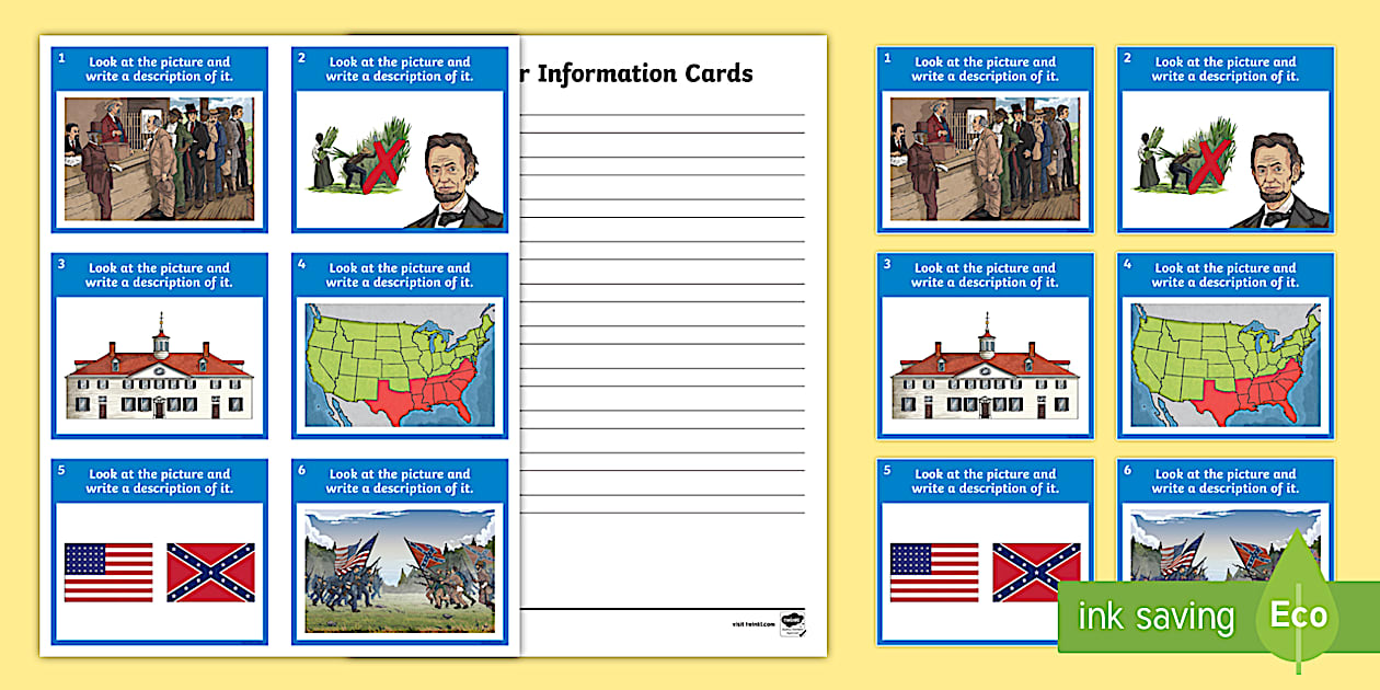 Civil War Information Cards and Summarizing Activity for 4th-5th Grade